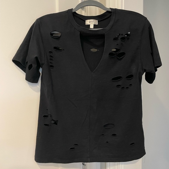 NYTT | Tops | Nytt Black Tshirt With Rips Small | Poshmark